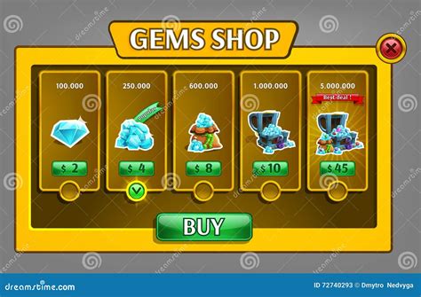 Shop Gems Panel Game Asset With Gems Icons Stock Vector