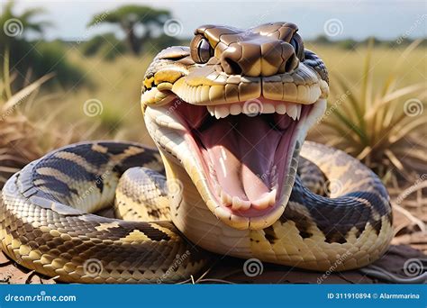 Cartoon Of A Very Large Toothy Smiling Python With A Wide Smile Python