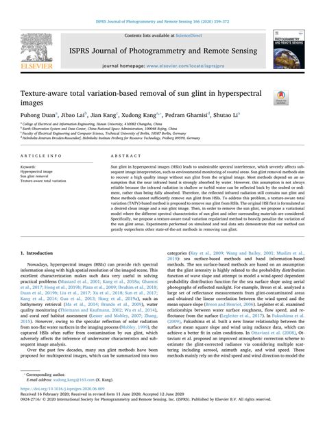 Pdf Texture Aware Total Variation Based Removal Of Sun Glint In