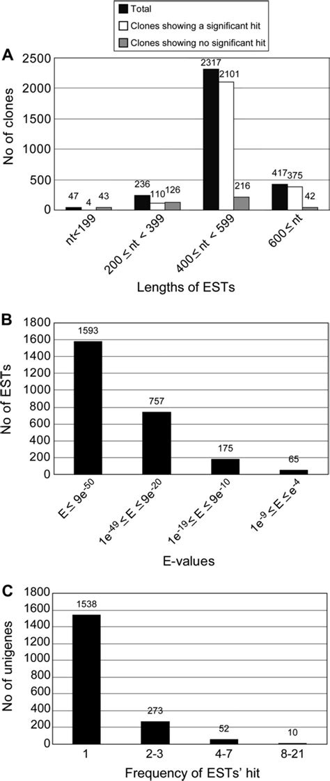 Blastx Annotation Results A Size Distribution Of Ests In The C