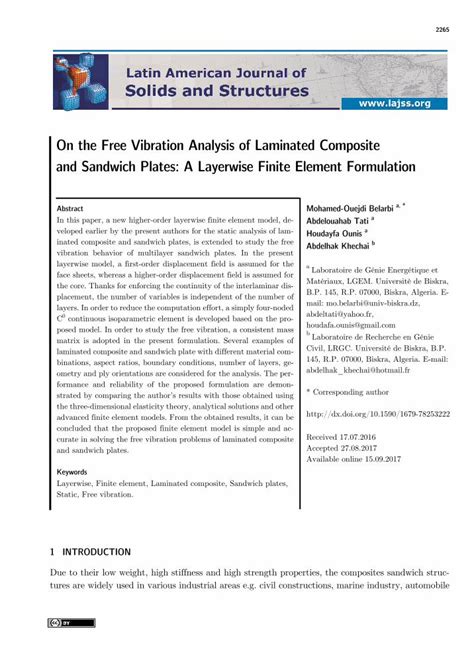 Pdf On The Free Vibration Analysis Of Laminated Composite And