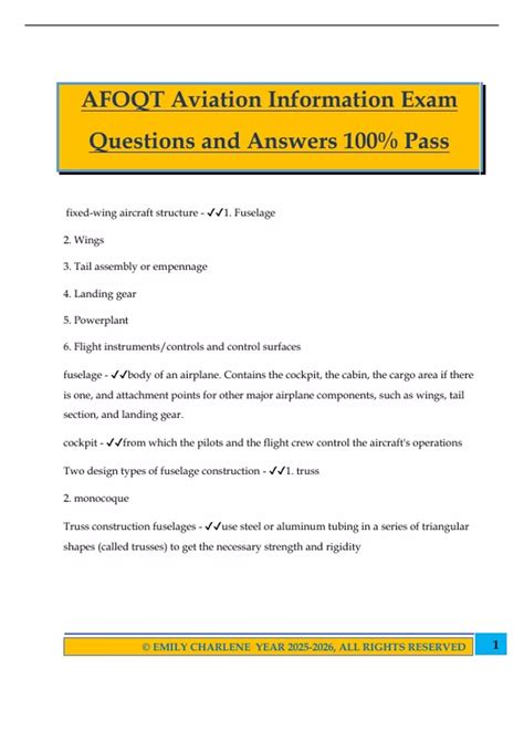 Afoqt Aviation Information Exam Questions And Answers 100 Pass Afoqt Stuvia Us