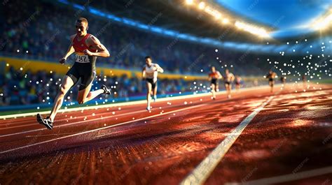 Premium Photo Athletes Sprinting On A Stadium Track Speed Athlete