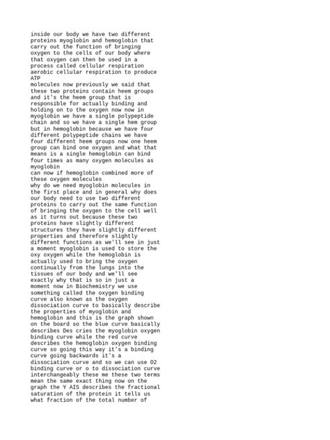 Oxygen Binding Curve For Myoglobin And Hemoglobin Pdf Hemoglobin