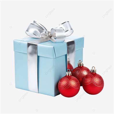 은색과 파란색 크리스마스 공 선물이 담긴 빨간색 상자 값싼 물건 크리스마스 값싼 물건 크리스마스 공 Png 일러스트 및