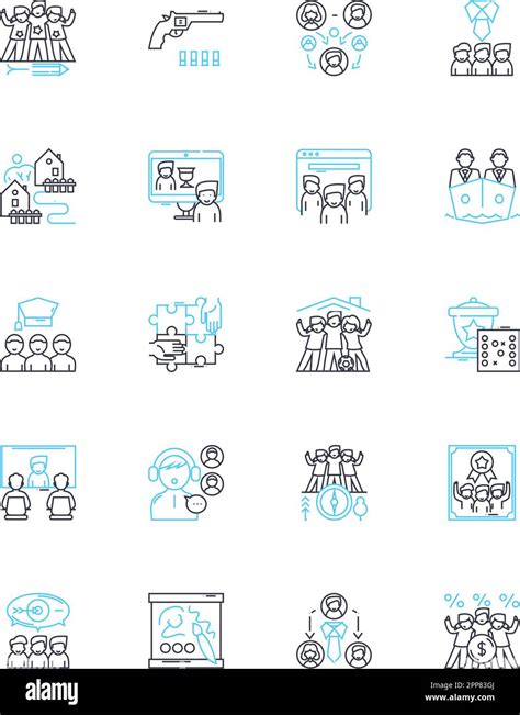 Gathering linear icons set. Congregation, Assembly, Meetup, Rendezvous, Muster, Convocation ...