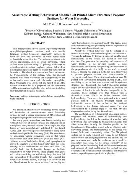 Pdf Anisotropic Wetting Behaviour Of Modified 3d Printed Micro