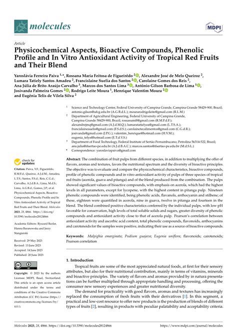 Pdf Physicochemical Aspects Bioactive Compounds Phenolic Profile And In Vitro Antioxidant