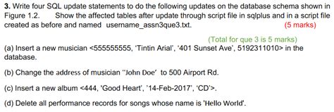 Solved 3 Write Four Sql Update Statements To Do The