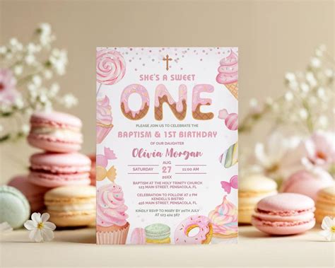 Baptism And 1st Birthday Invitation Template Shes A Sweet One