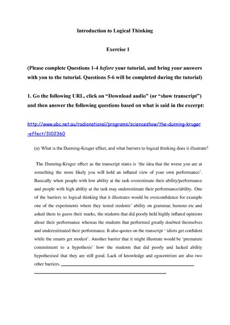 Logical Thinking Portfolio Introduction To Logical Thinking Exercise Please Complete