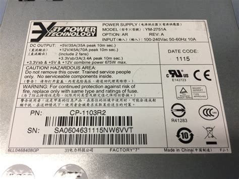 Netapp Fas2020 Power Supply 2200vdc Hi Pot Cp 1103r2 Ym 2751a
