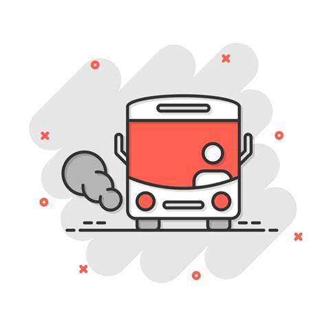 만화 스타일의 버스 아이콘 흰색 격리 된 배경에 코치 만화 벡터 일러스트 레이 션 Autobus 차량 스플래시 효과 비즈니스