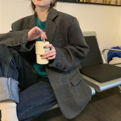 까모 박시자켓결혼식하객룩 정장 모직자켓 오버핏 루즈핏 캐주얼 헤링본 싱글코트 하프 정장자켓 겨울 모직코트 출근룩20대직장인가을옷하객코디데이트룩데일리룩 외투