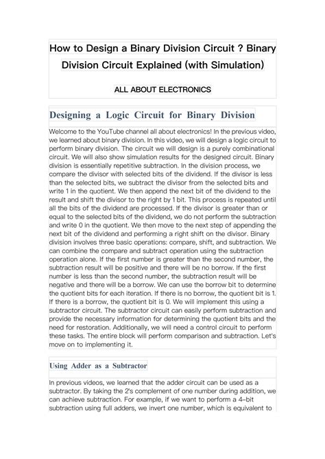 solution how to design a binary division circuit binary division