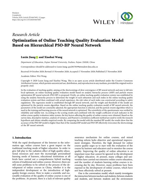 Pdf Optimization Of Online Teaching Quality Evaluation Model Based On Hierarchical Pso Bp