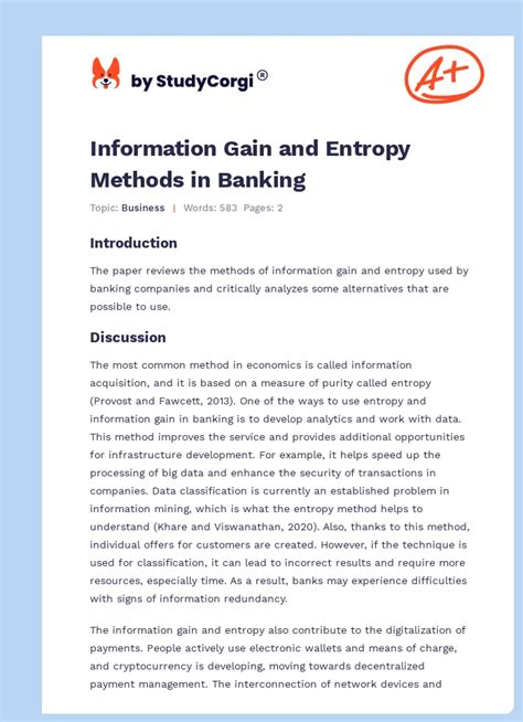 Information Gain And Entropy Methods In Banking Free Essay Example