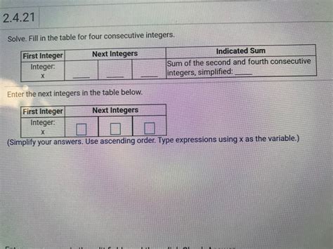 solved 2 4 21 solve fill in the table for four consecutive
