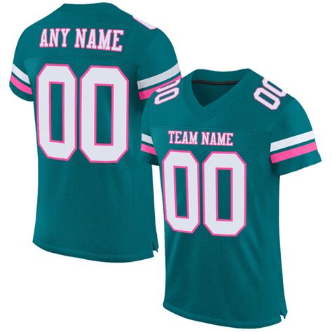 Custom Teal Football Jersey White Pink Mesh Authentic Fansidea