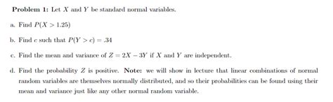 Solved Problem 1 Let X And Y Be Standard Normal Variables