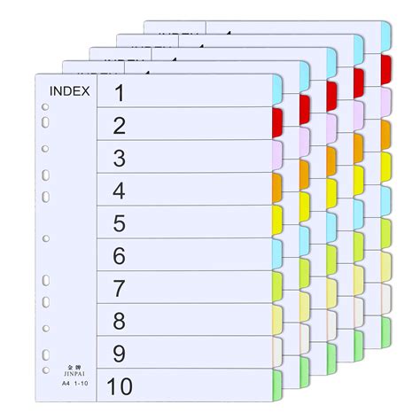 File Dividers A4 5 Pack 10 Part Folder Dividers Coloured Multi Hole Punched A4 Dividers Tabbed File Dividers A4 5 Pack 10 Part Folder Dividers Coloured Multi Hole Punched A4 Dividers Tabbed