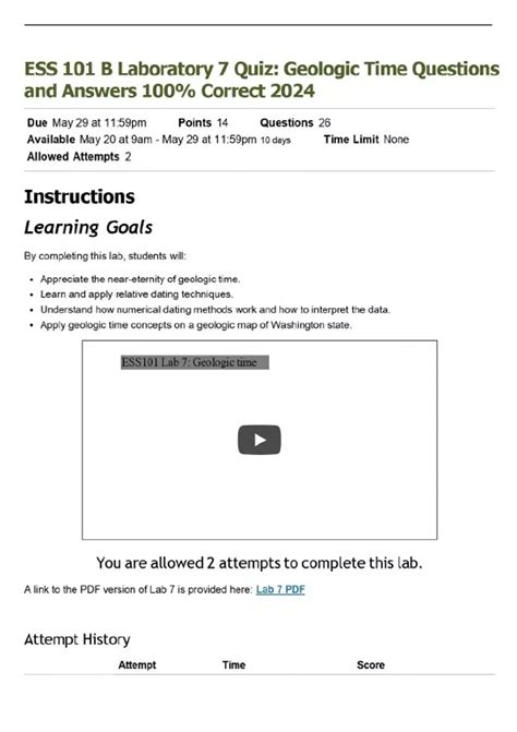 Ess 101 B Laboratory 7 Quiz Geologic Time Questions And Answers 100 Correct 2024 Ess 101