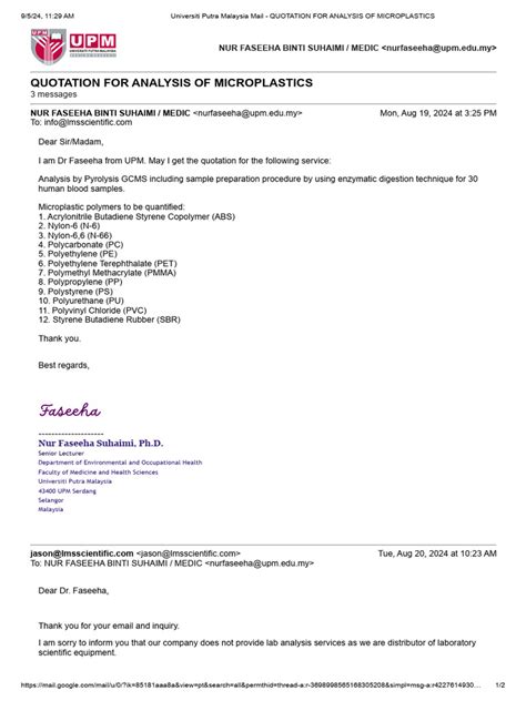 Lms Scientific Quotation For Analysis Of Microplastics Pdf