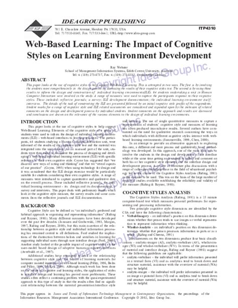 Pdf Web Based Learning The Impact Of Cognitive Styles On Learning Environment Development