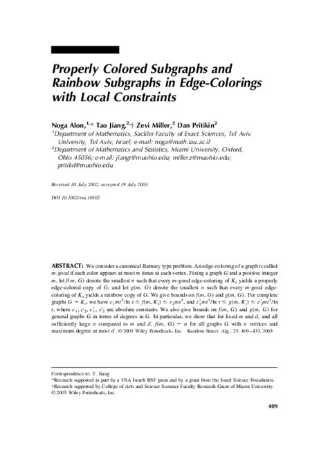 Pdf Properly Colored Subgraphs And Rainbow Subgraphs In Edge