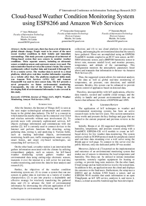 Pdf Cloud Based Weather Condition Monitoring System Using Esp8266 And Amazon Web Services