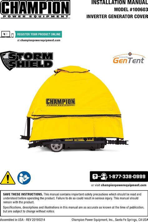 Champion Storm Shield Severe Weather Portable Generator Cover For 2000