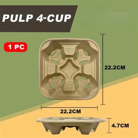 197001 Biodegradable Paper Cup Carrier Tray For 4 Cupmolded Paper Cup Traypemegang Cawan