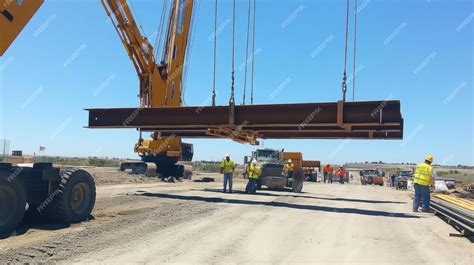 Crane Lifting Steel Beam At Construction Site Premium Ai Generated Image