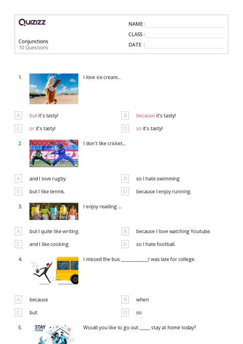 50 Conjunctions Worksheets For 1st Year On Quizizz Free And Printable