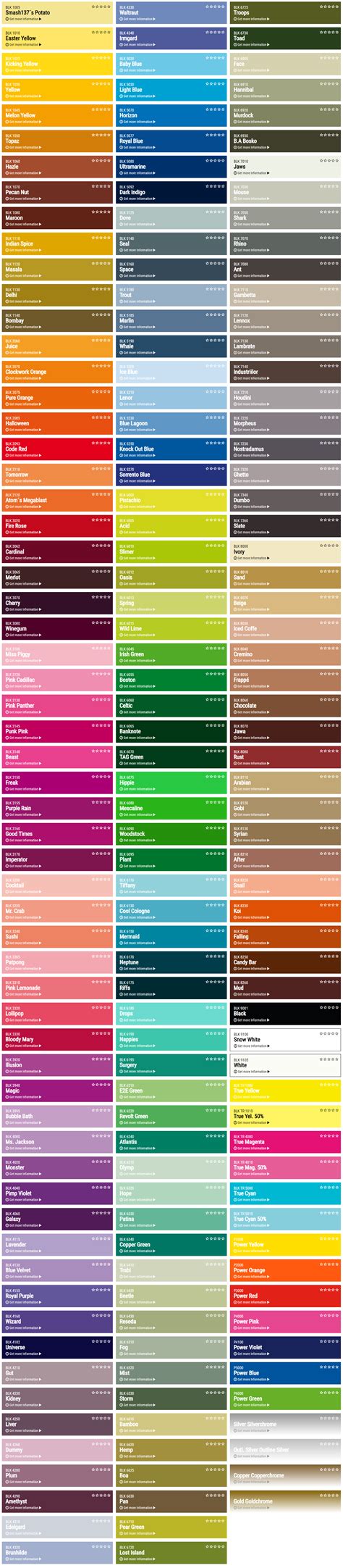 Spray Paint Color Chart