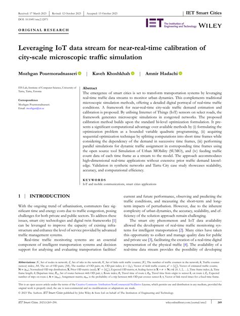 Pdf Leveraging Iot Data Stream For Near‐real‐time Calibration Of City‐scale Microscopic