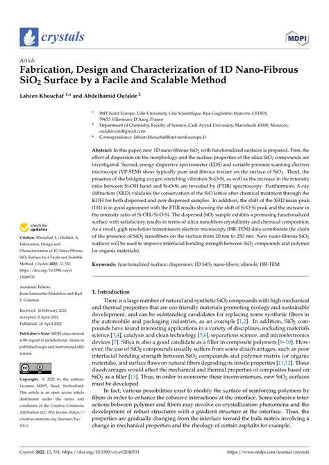 Pdf Fabrication Design And Characterization Of 1d Nano Fibrous Sio2 Surface By A Facile And