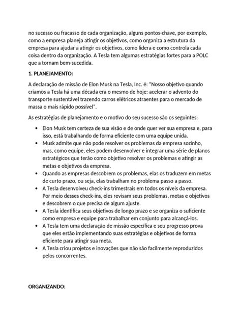 Ploc E Sucesso Da Tesla Pdf Planejamento Elon Musk