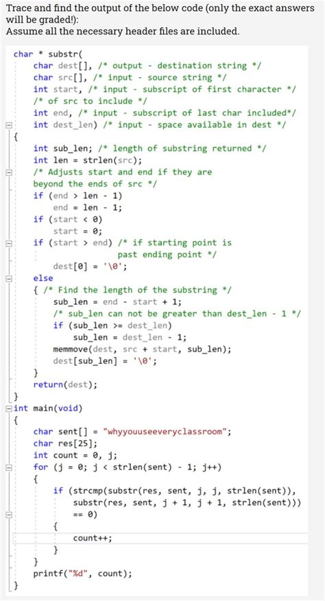 solved trace and find the output of the below code only the