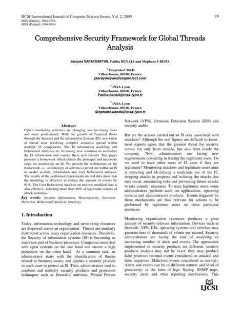 Comprehensive Security Framework For Global Threads Analysis Ijcsi