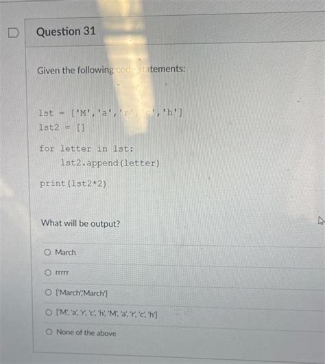solved given the following code statements lst
