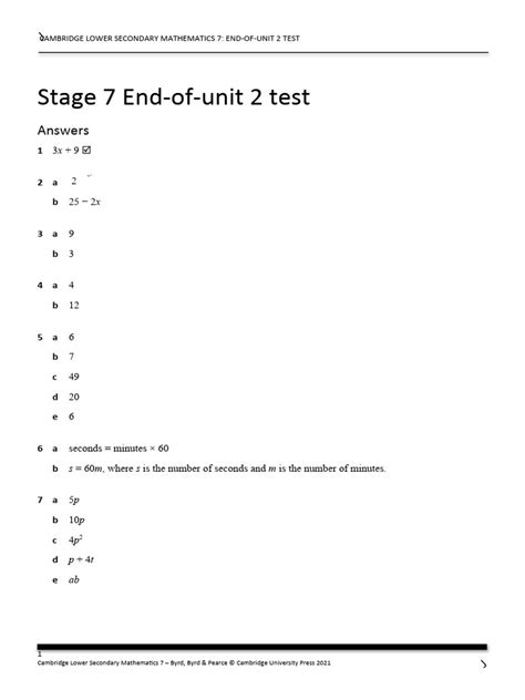 End Of Unit 2 Test Answers Pdf