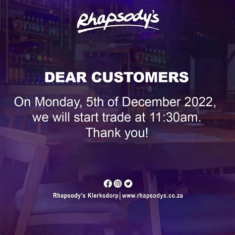 Rhapsodys Klerksdorp Happy New Week And See You Later💥 Facebook Rhapsodys Klerksdorp Happy New Week And See You Later💥 Facebook