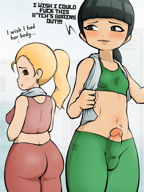 Rule 34 1futa 2girls 2women Asian Futa Black Hair Blonde Hair Blush