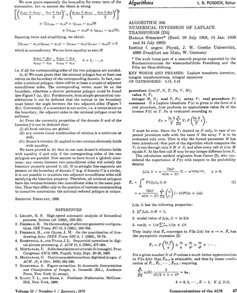 Algorithm 368 Numerical Inversion Of Laplace Transforms D5 Communications Of The Acm