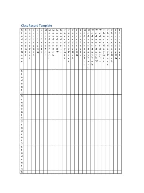 Class Record Template Pdf