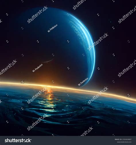 Ocean Planet Space Blue Planet Milky Stock Illustration 2193634067