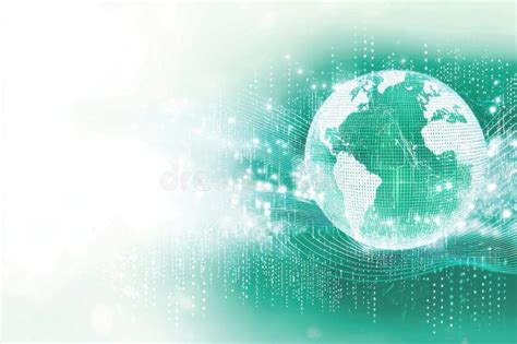 digital technology background with a glowing world globe and binary