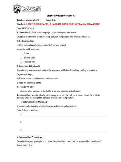 Science Project Worksheet Pdf