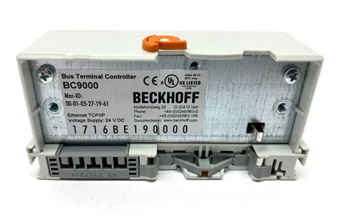 Beckhoff Bc9000 Ethernet Tcpip Bus Terminal Controller 24vdc